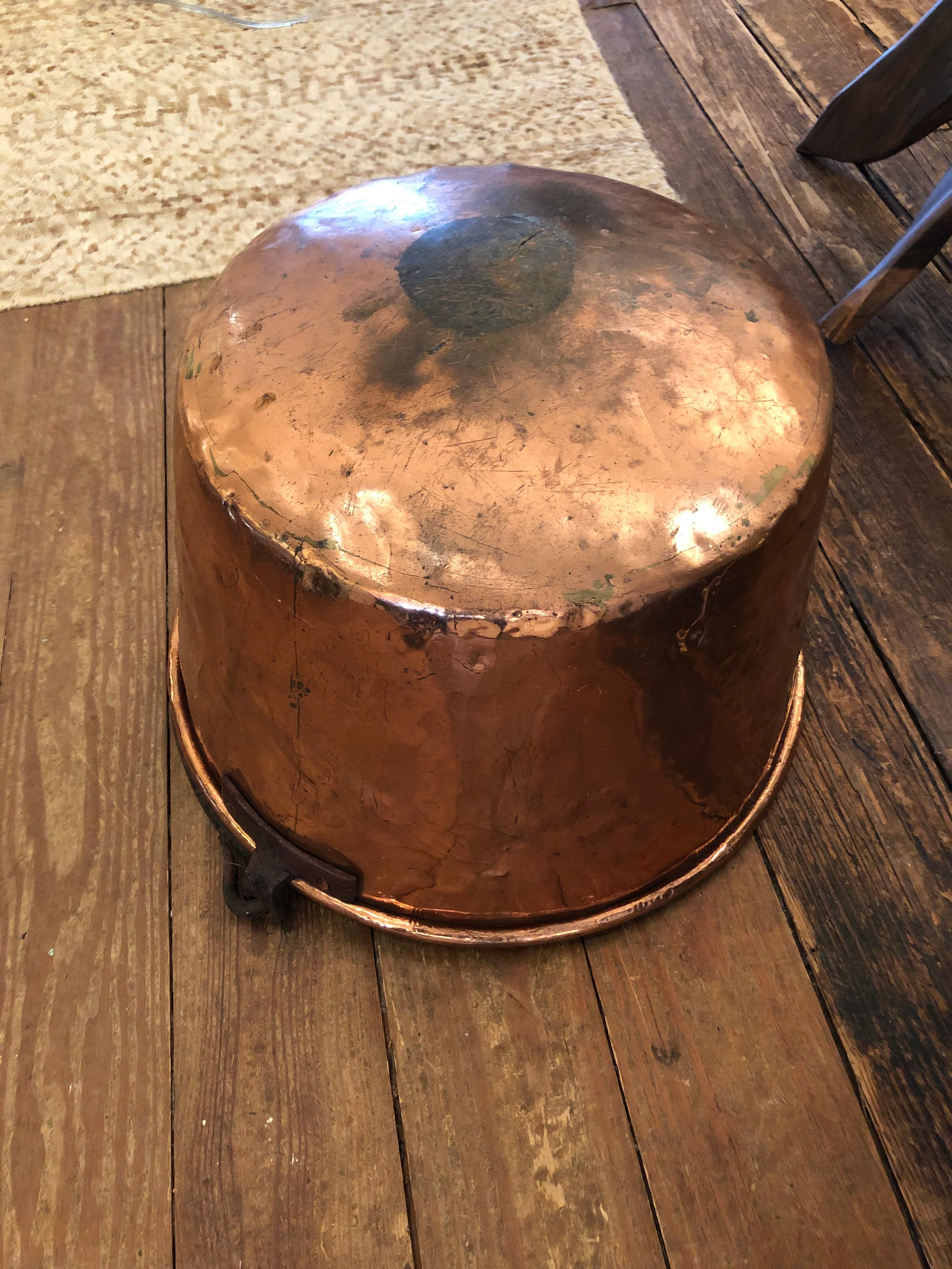 Handsome Antique Copper Cauldron with Impressive Handle For Sale at ...