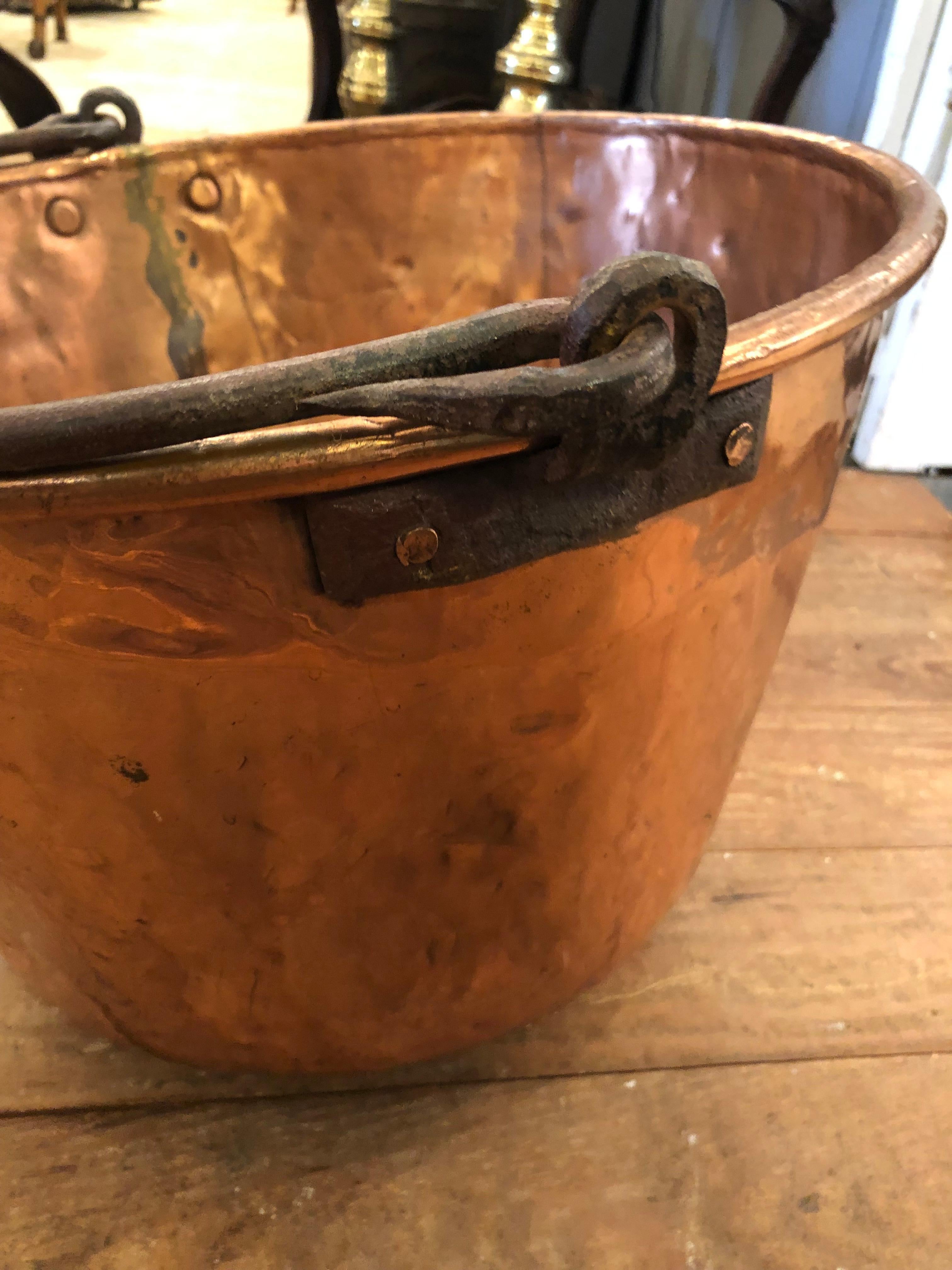 Handsome Antique Copper Cauldron with Impressive Handle For Sale at ...