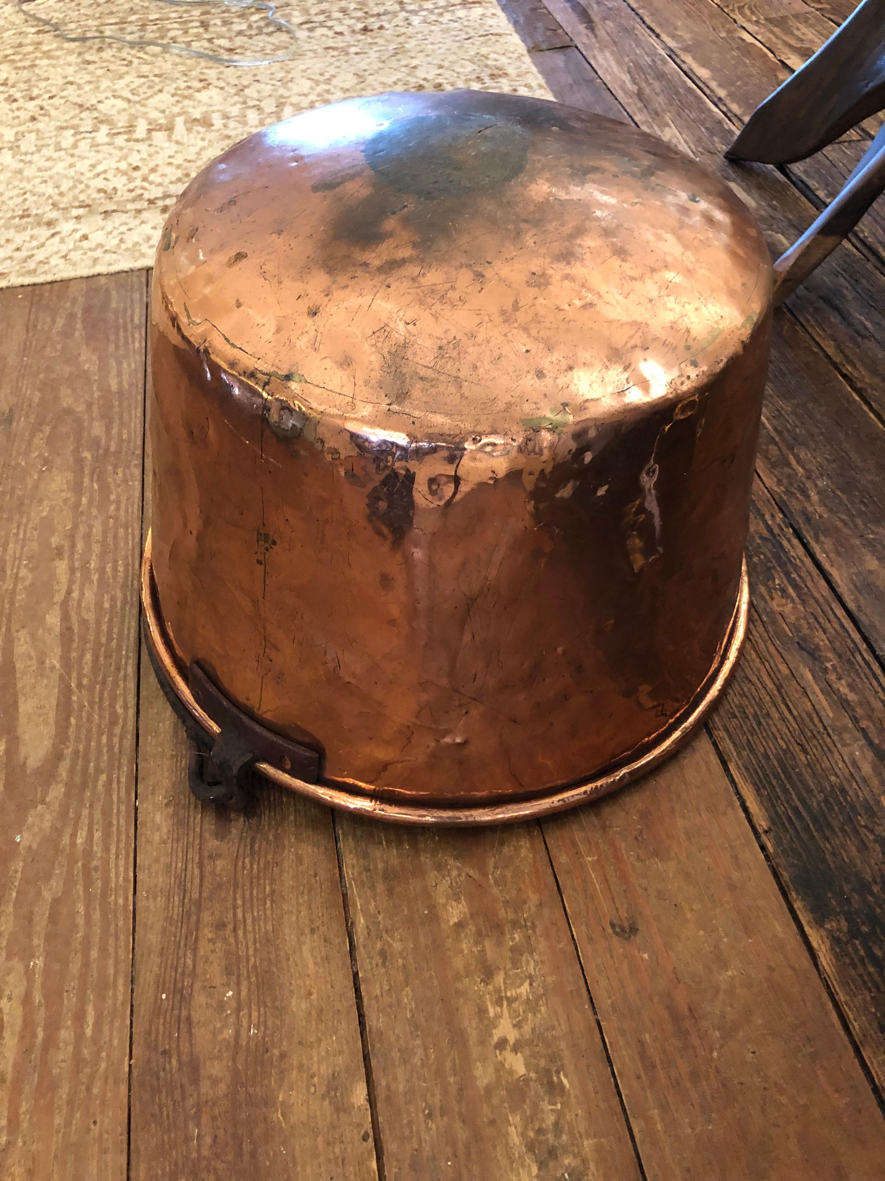 Handsome Antique Copper Cauldron with Impressive Handle For Sale at ...