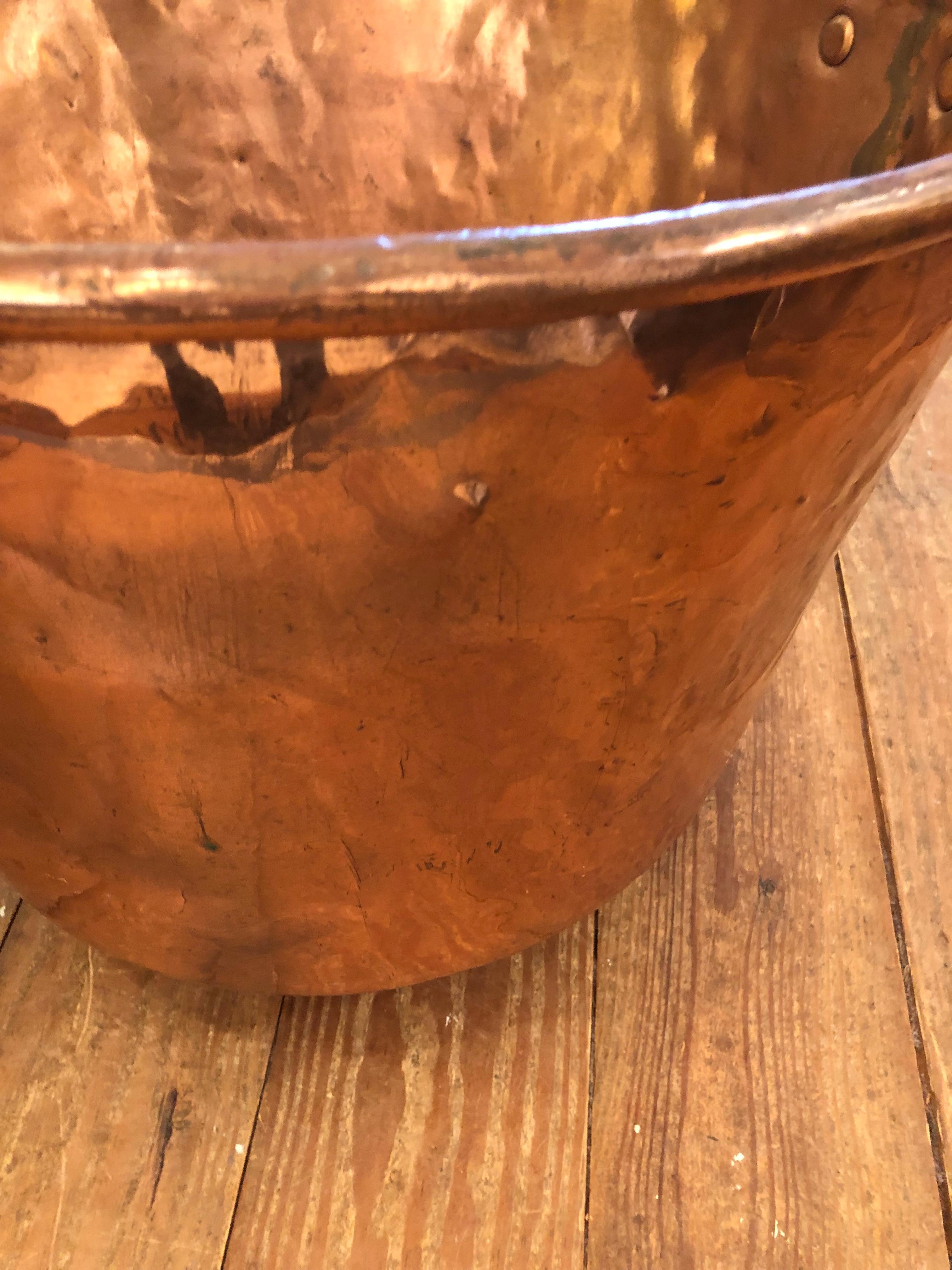 Handsome Antique Copper Cauldron with Impressive Handle For Sale at ...