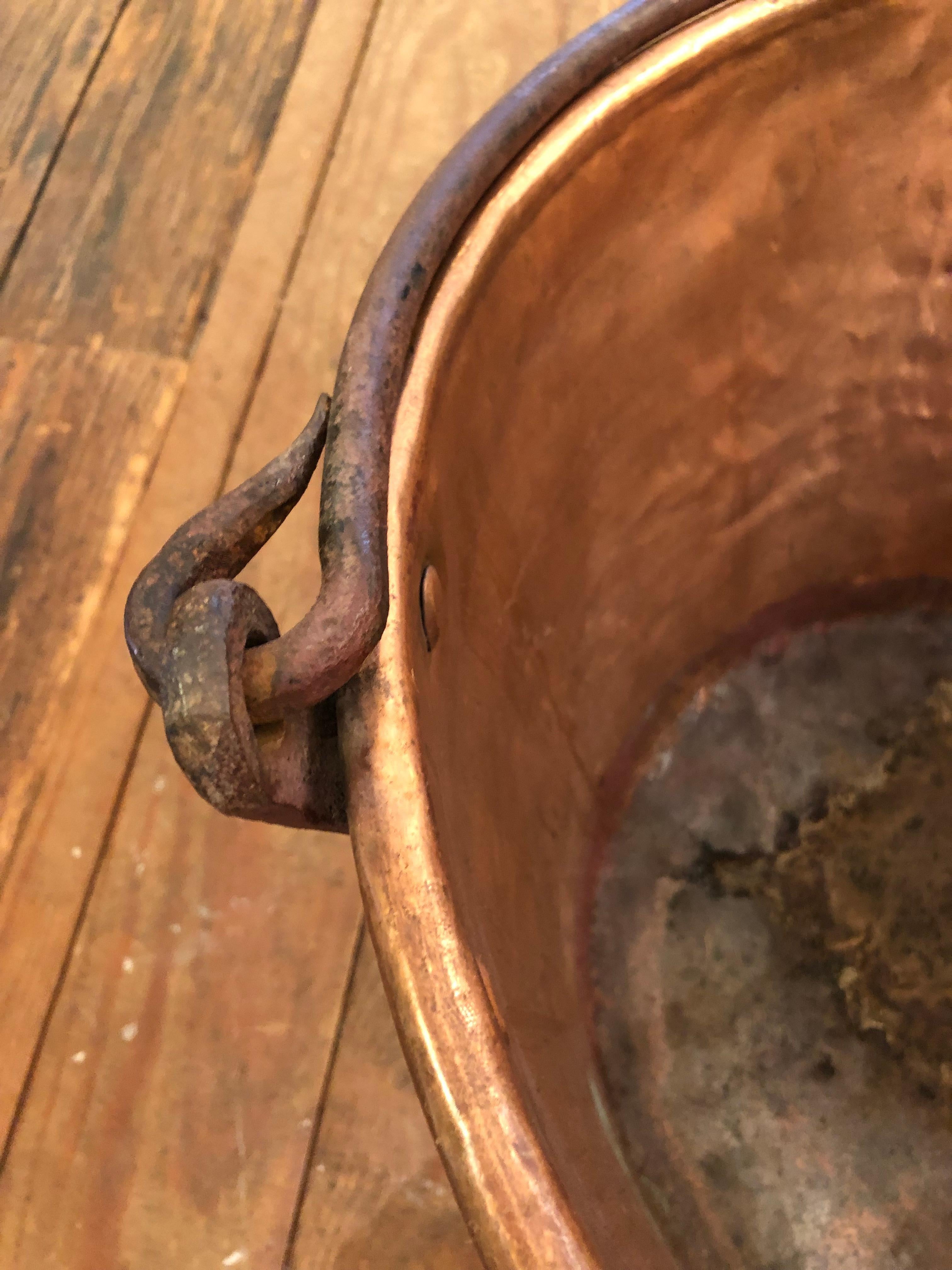 Handsome Antique Copper Cauldron with Impressive Handle For Sale at ...