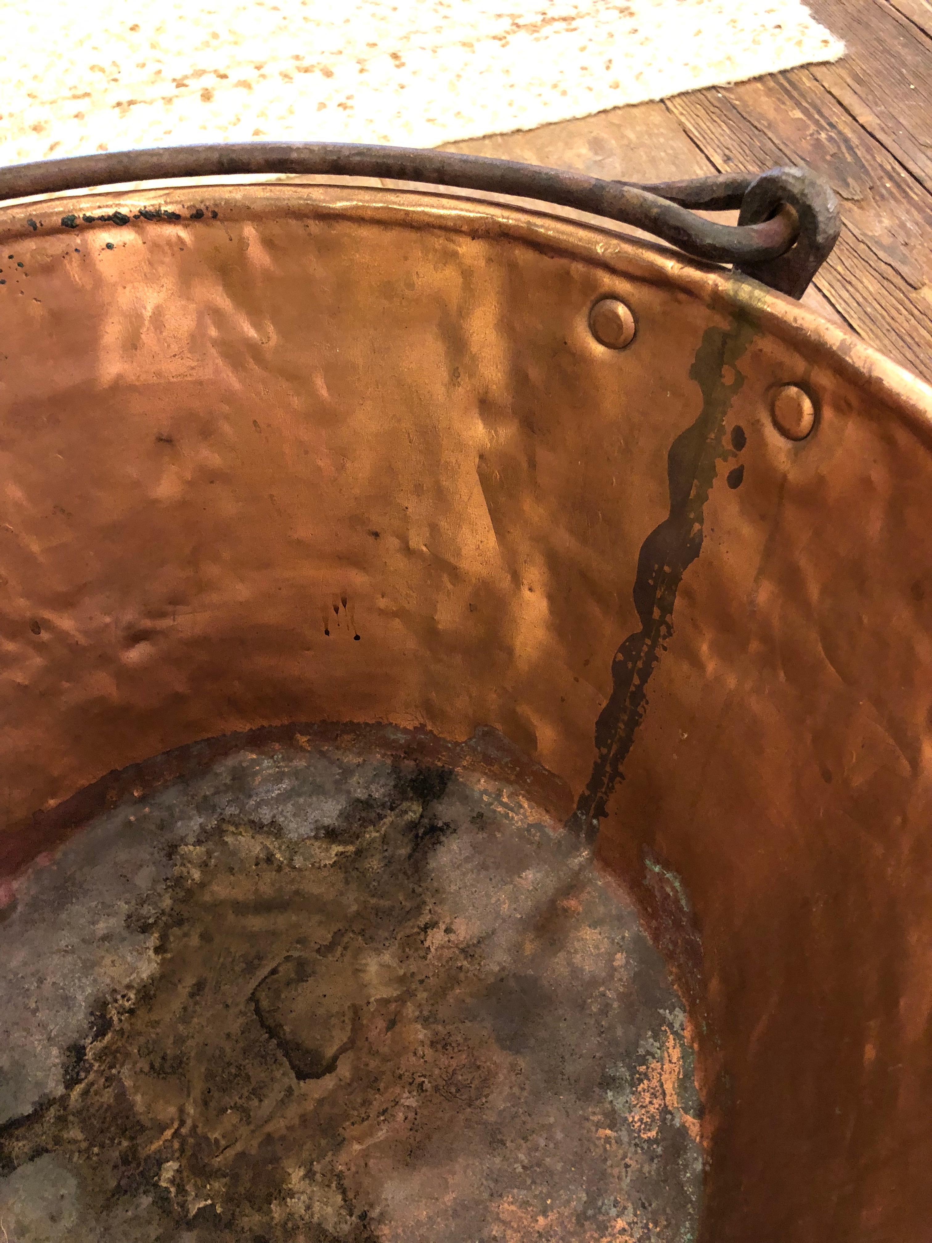 Handsome Antique Copper Cauldron with Impressive Handle For Sale at ...