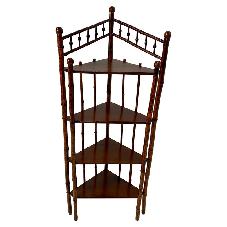 Handsome Antique English Bamboo Corner Shelves Bookcase at 1stDibs