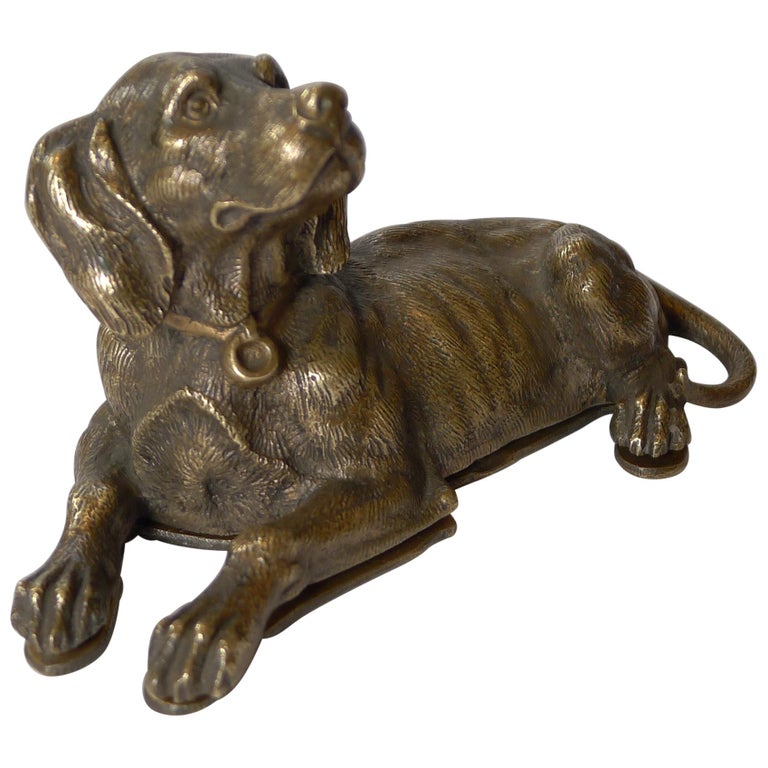 Handsome Antique English Bronze Dog Double Postage Stamp Box, c.1880 at ...