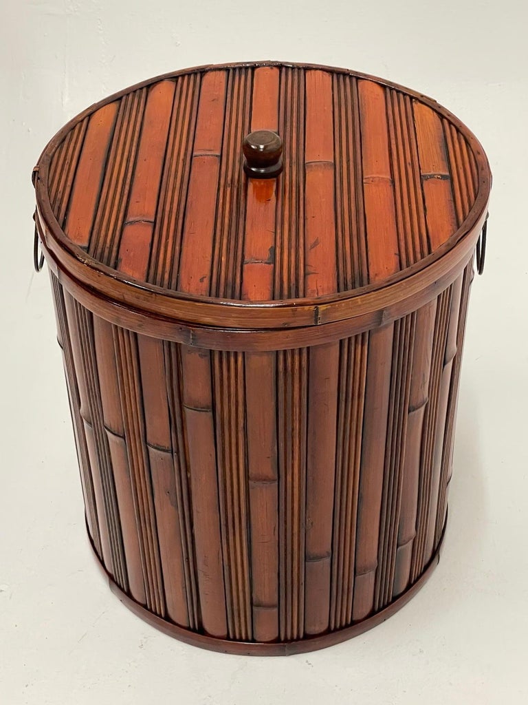 Handsome Bamboo Container Hamper with Metal Handles For Sale at 1stDibs