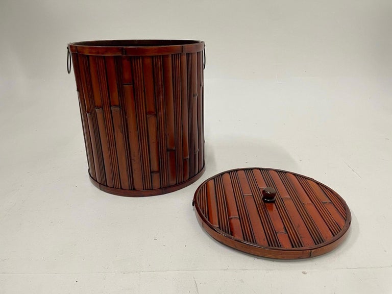 Handsome Bamboo Container Hamper with Metal Handles For Sale at 1stDibs