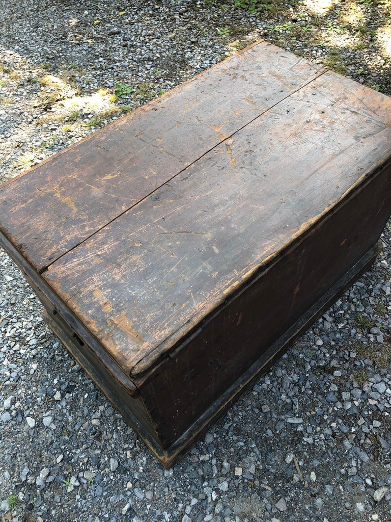 Handsome Big Distressed Red Wooden Trunk at 1stDibs