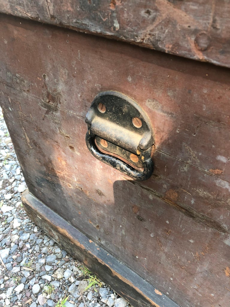 Handsome Big Distressed Red Wooden Trunk at 1stDibs