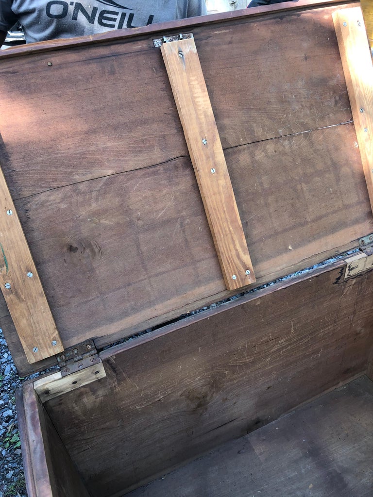 Handsome Big Distressed Red Wooden Trunk at 1stDibs