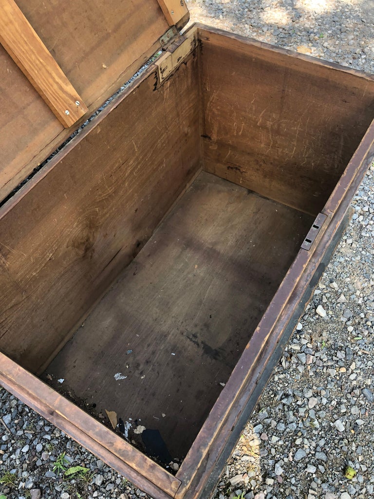 Handsome Big Distressed Red Wooden Trunk at 1stDibs
