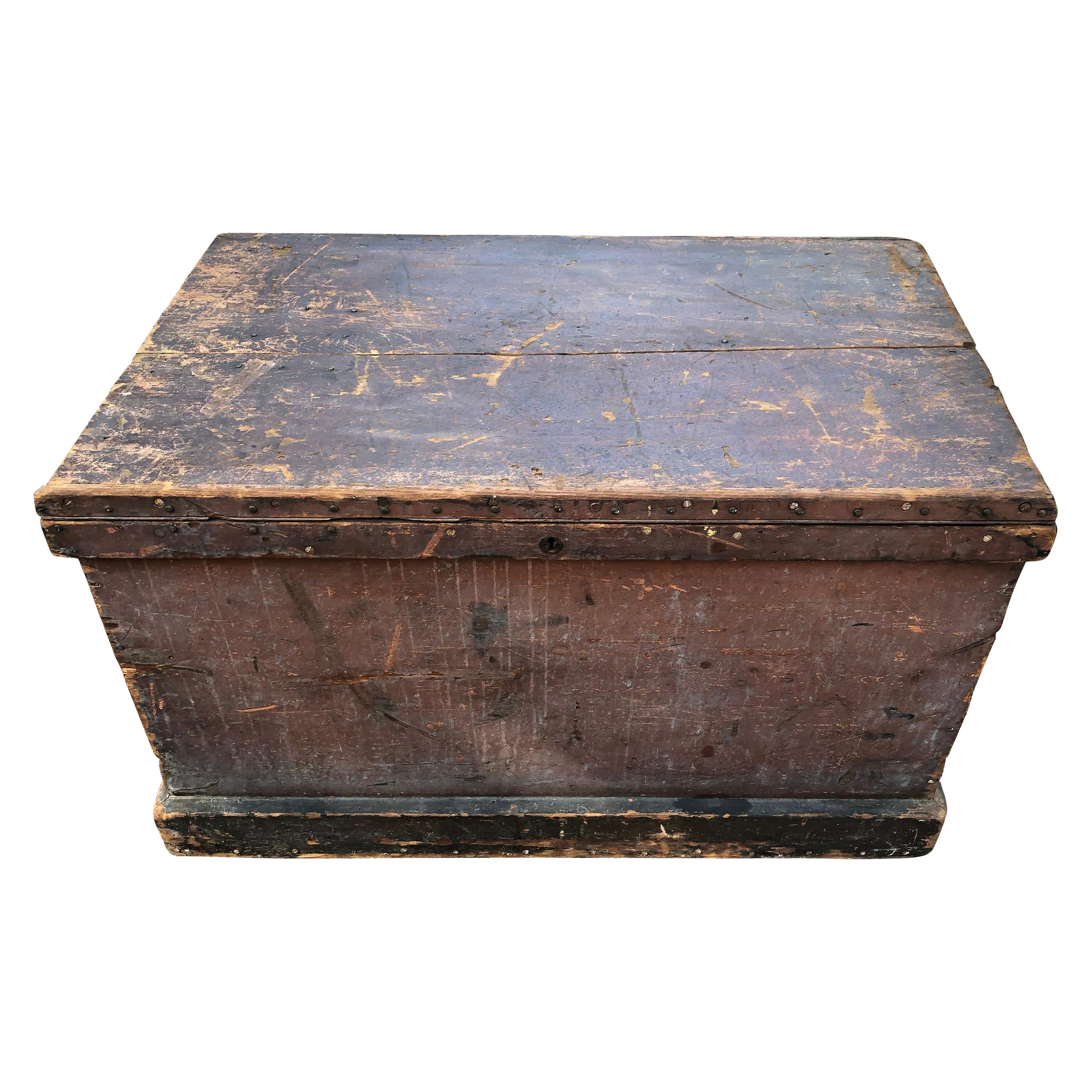 Handsome Big Distressed Red Wooden Trunk at 1stDibs