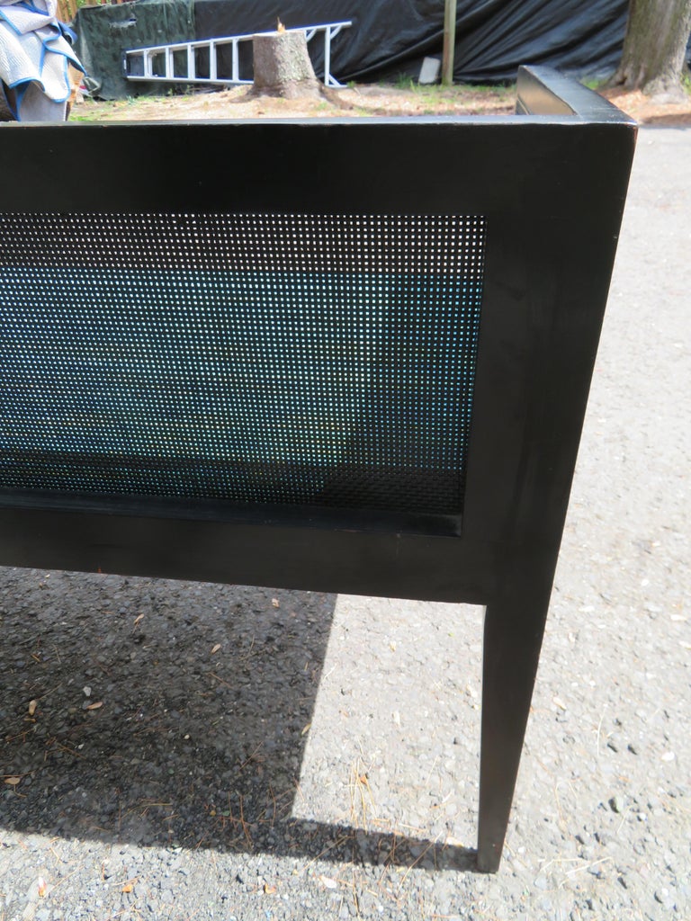 Handsome Boxy Caned Bench Mid-Century Modern For Sale at 1stDibs