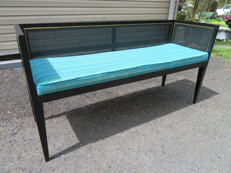 Handsome Boxy Caned Bench Mid-Century Modern For Sale at 1stDibs