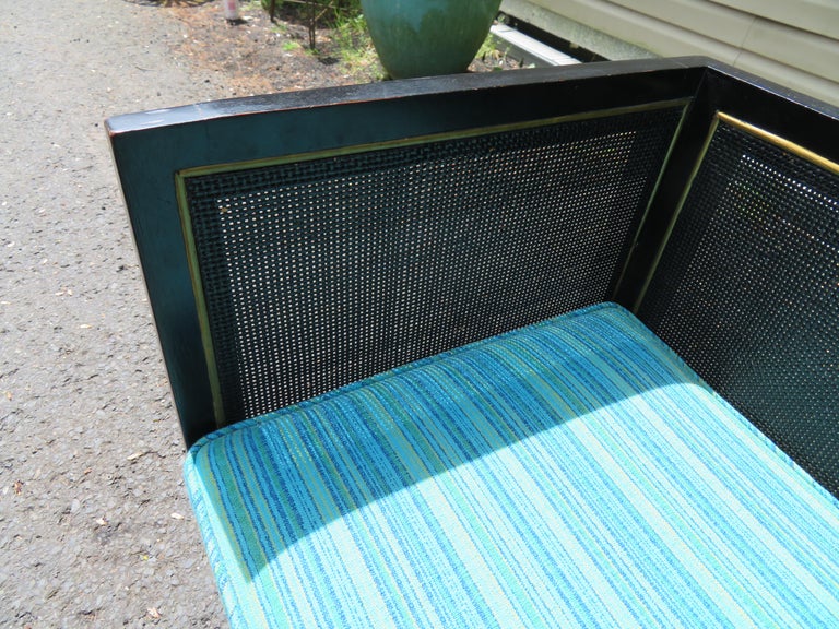 Handsome Boxy Caned Bench Mid-Century Modern For Sale at 1stDibs