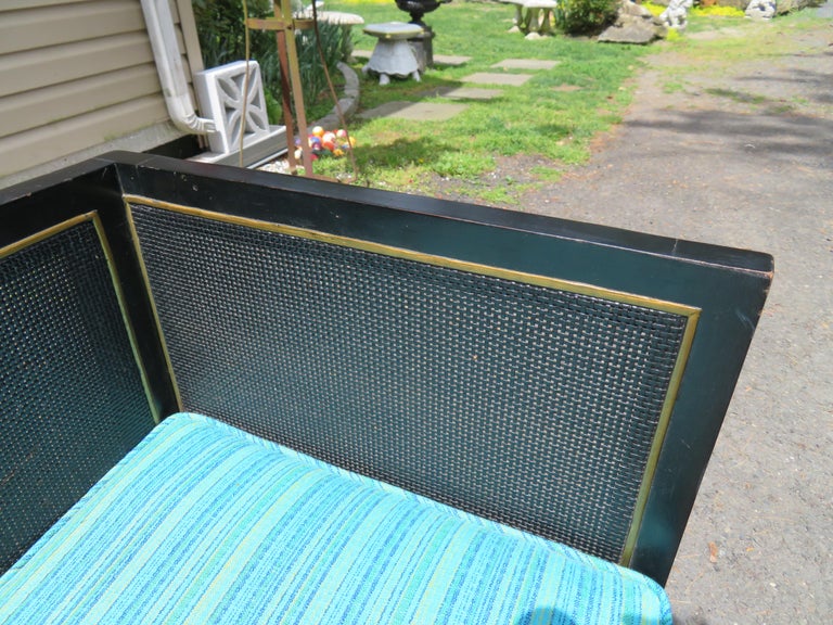 Handsome Boxy Caned Bench Mid-Century Modern For Sale at 1stDibs
