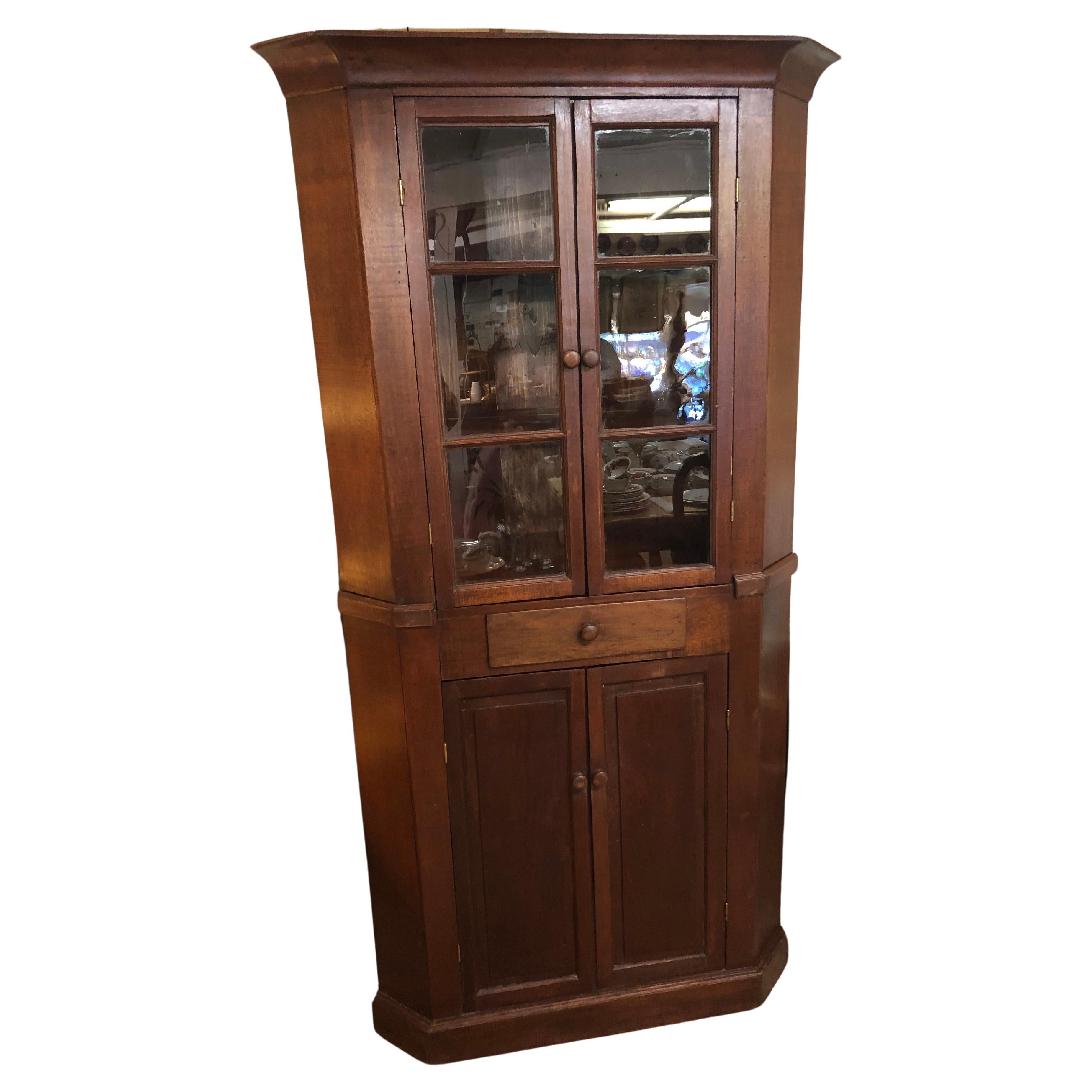 Handsome Cherry Artisan Made Corner Cabinet Cupboard For Sale at 1stDibs
