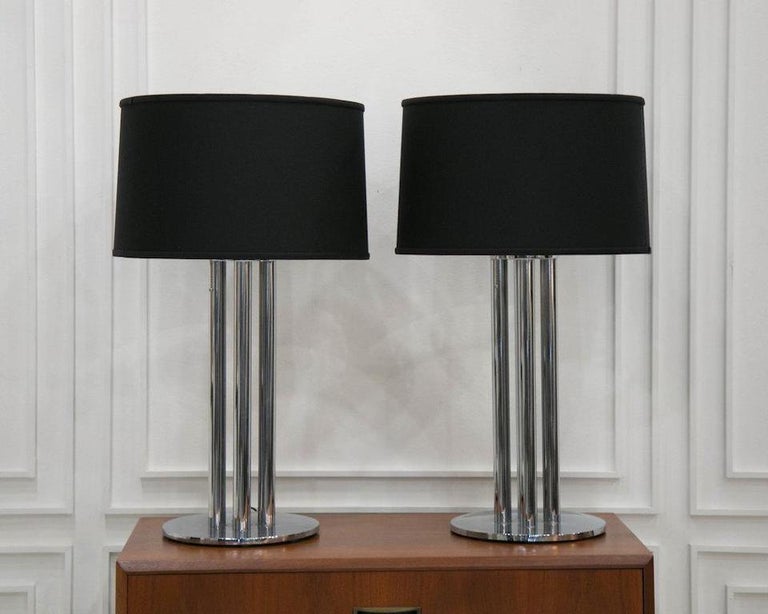 Handsome Chrome Column Lamps, Pair at 1stDibs