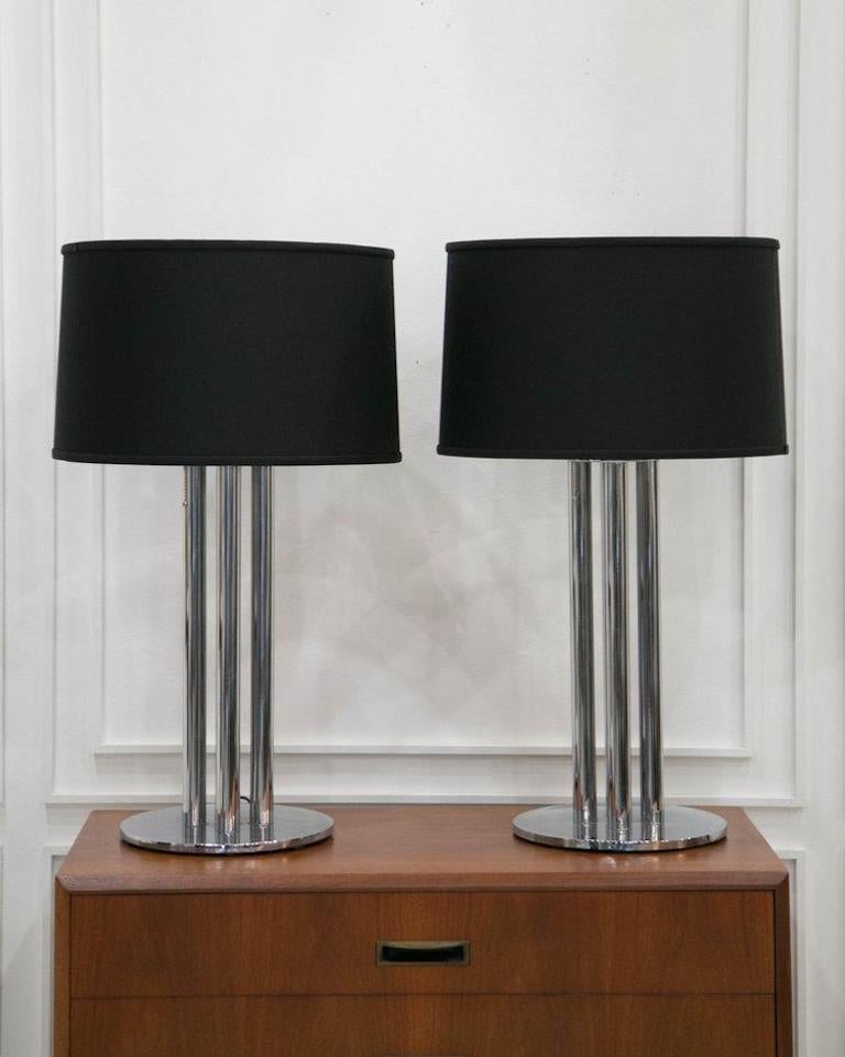 Handsome Chrome Column Lamps, Pair at 1stDibs