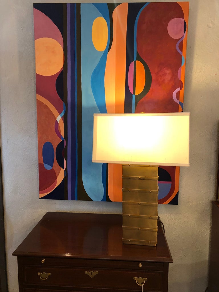Handsome Chunky Square Brass Ralph Lauren Table Lamp at 1stDibs