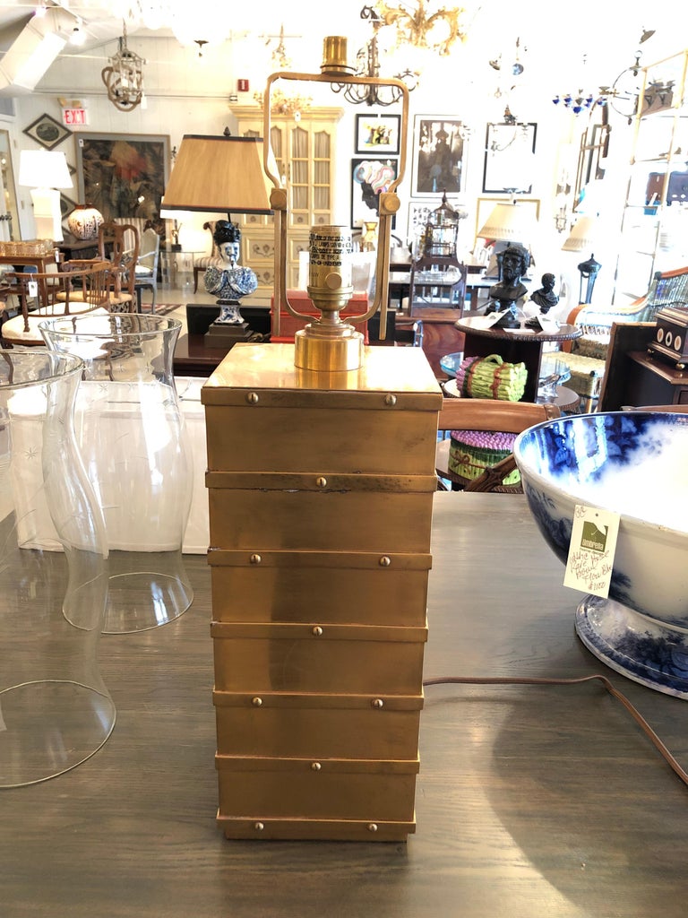 Handsome Chunky Square Brass Ralph Lauren Table Lamp at 1stDibs