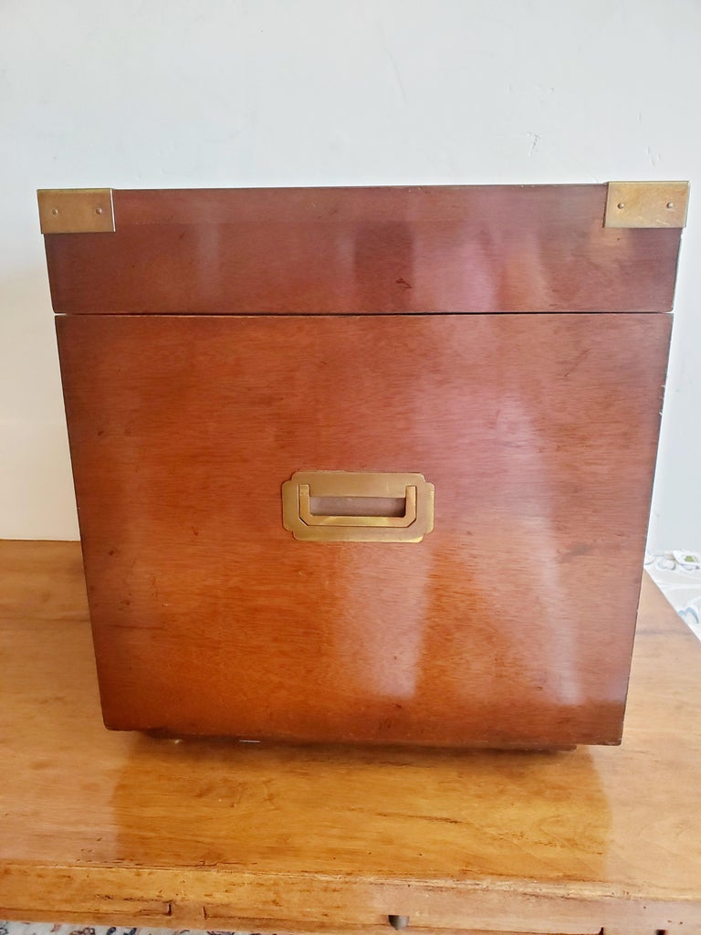 Handsome Cube Shaped Mahogany Trunk End Table with Brass Corners For ...