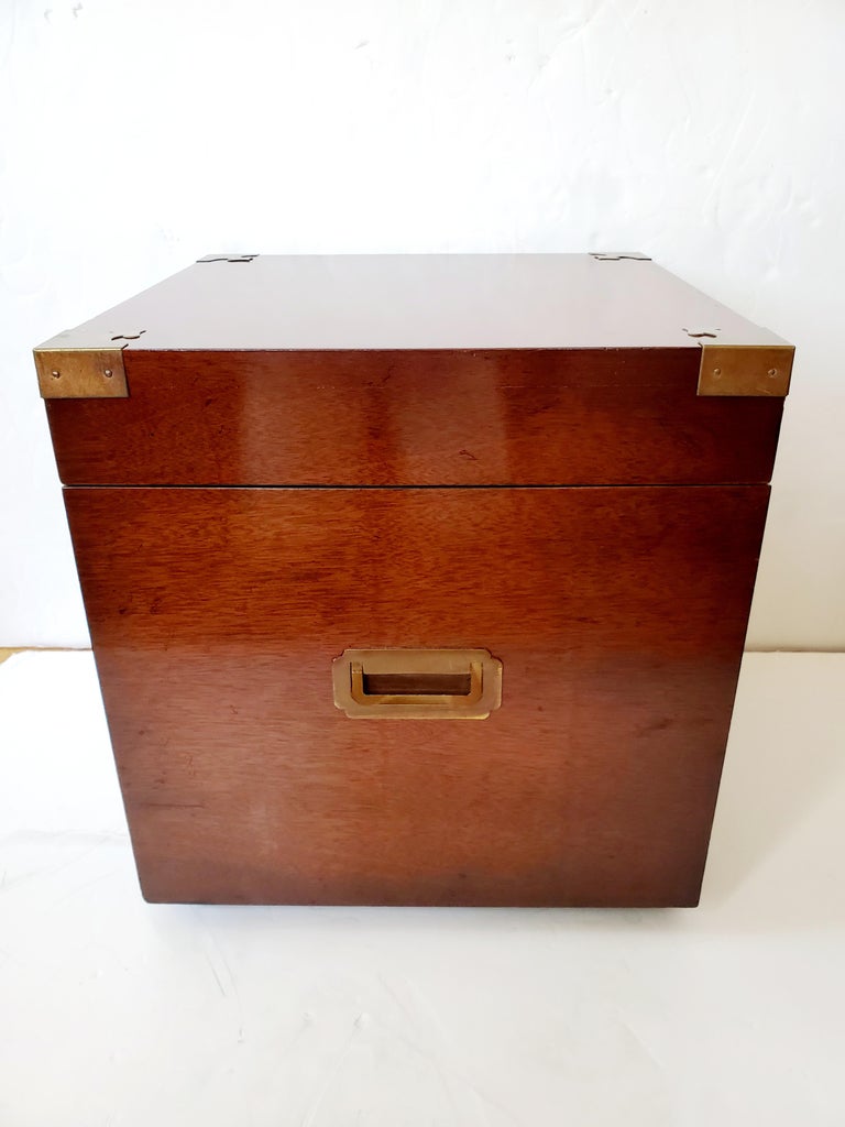 Handsome Cube Shaped Mahogany Trunk End Table with Brass Corners For ...