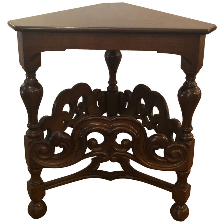 Handsome English Antique Triangular Walnut Side End Table For Sale at ...