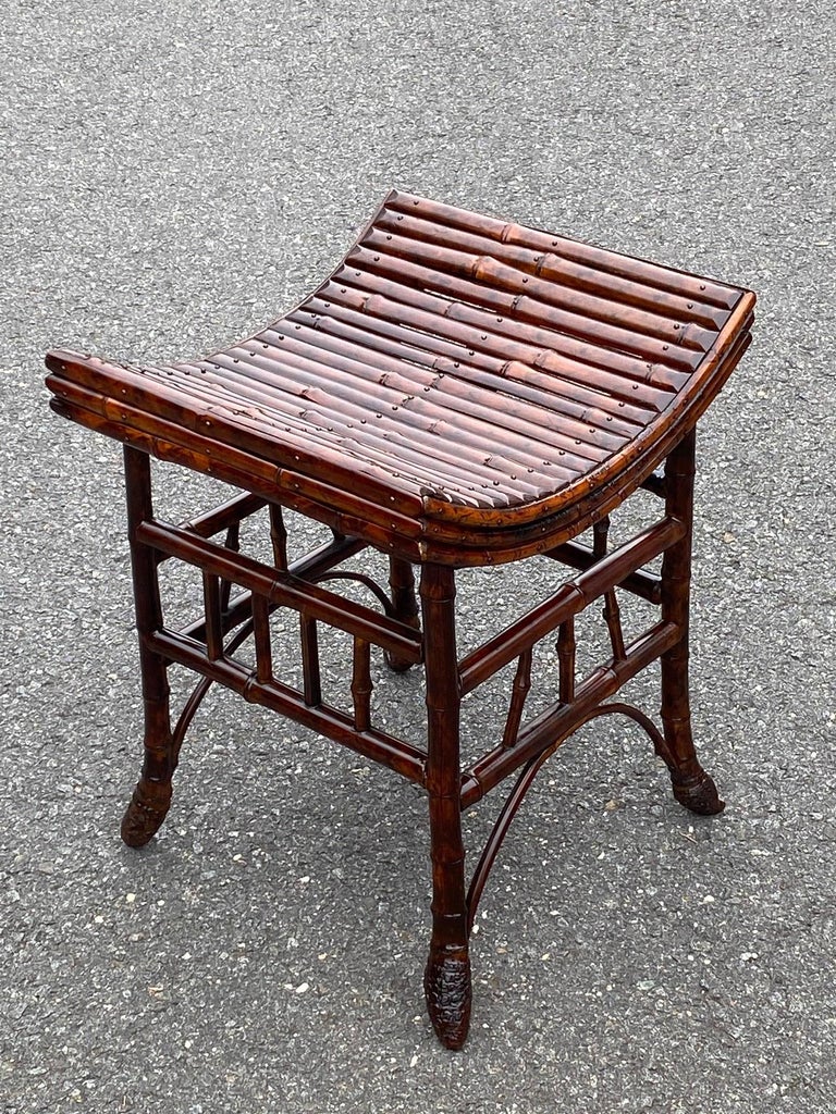 Handsome English Bamboo Bench or Stool with Faux Tortoise Finish For ...