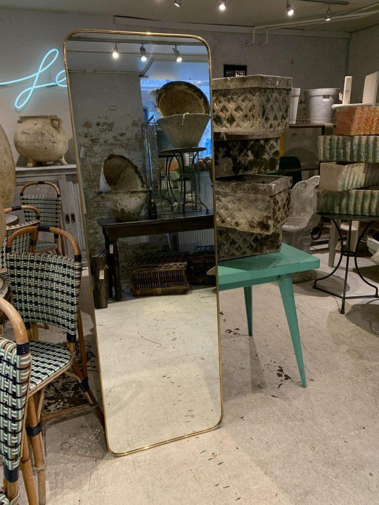 Handsome Full Length Midcentury Brass Mirror, Italy For Sale at 1stDibs