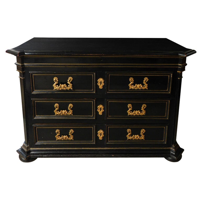Handsome Italian Baroque Ebonized 3-Drawer Chest For Sale at 1stDibs