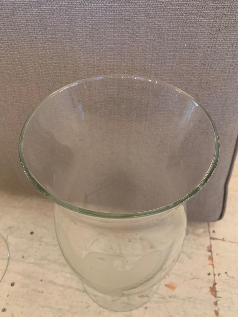 Handsome Large Pair of Glass Hurricanes with Eagles and Star Decoration ...