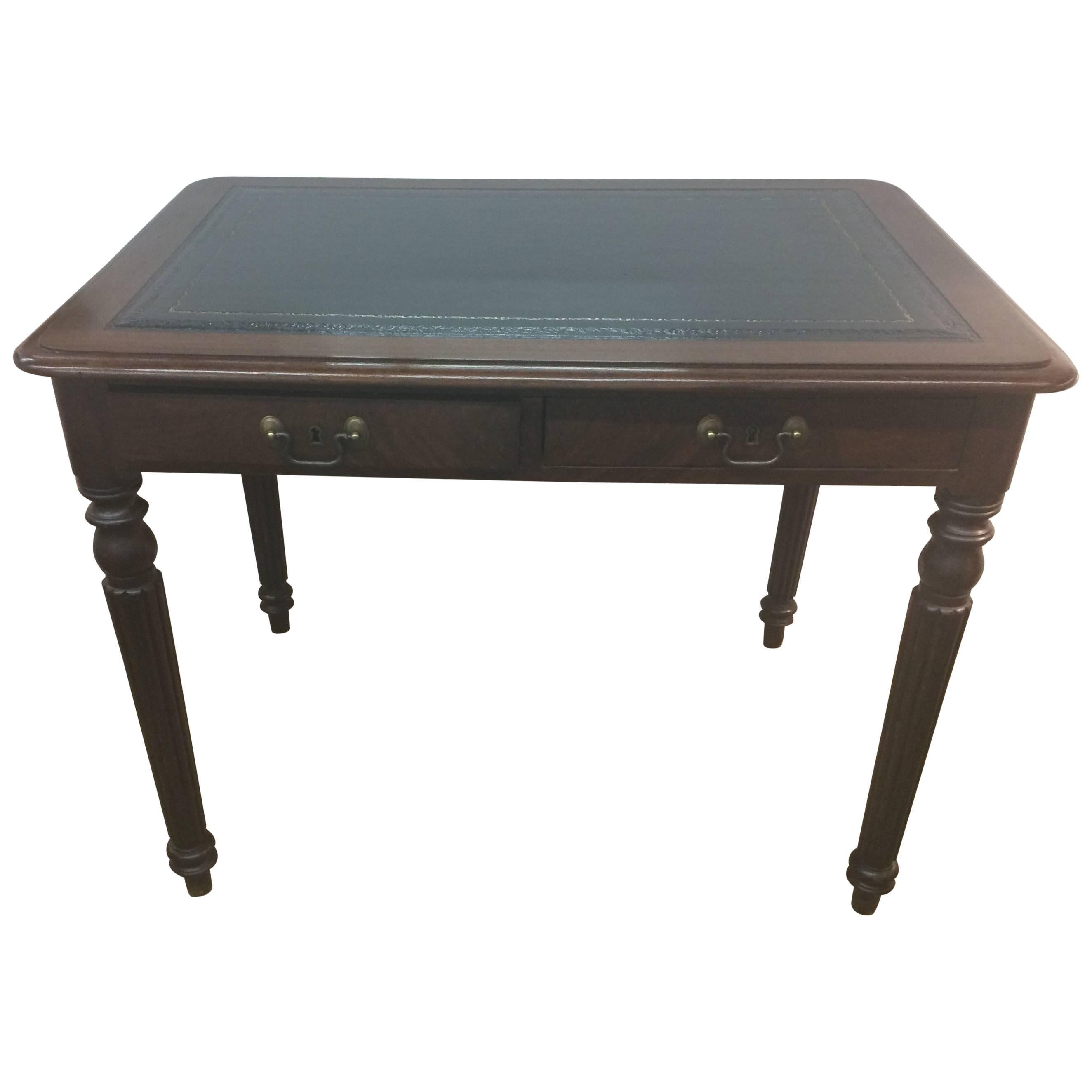 Handsome Mahogany and Black Leather English Writing Table Desk at 1stDibs
