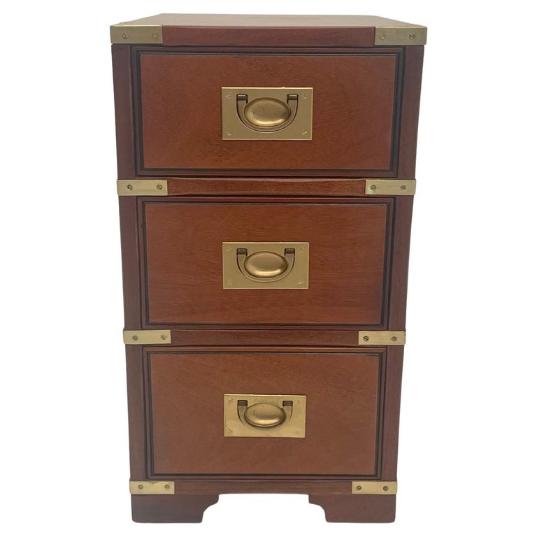 Handsome Mahogany Campaign Style 3 Drawer Chest or Night Stand at 1stDibs