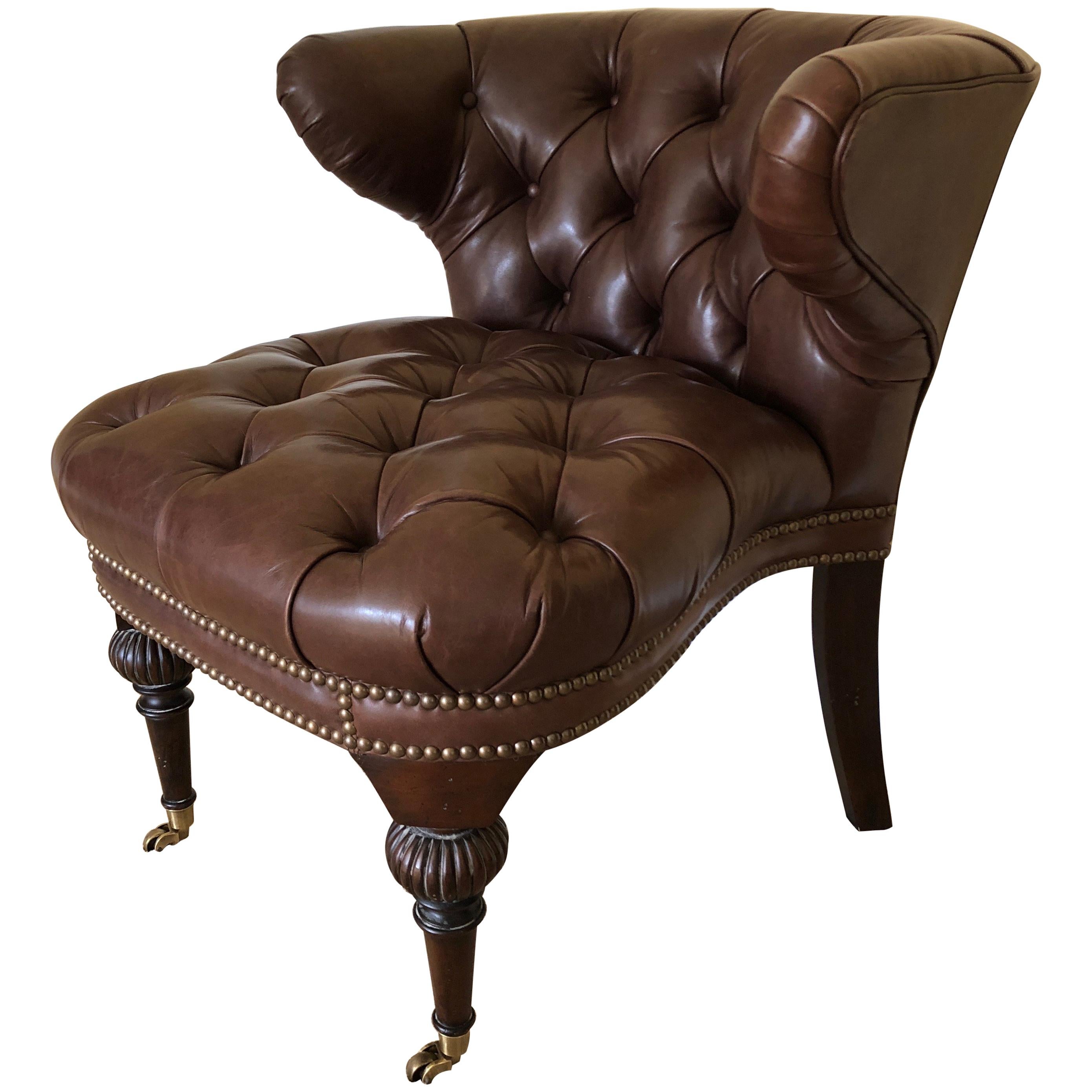 Handsome and Masculine Tufted Leather Cock Fighting Chair at 1stDibs