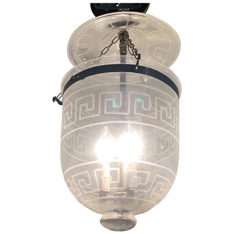 Handsome Medium Sized Lantern with Etched Greek Key Design For Sale at ...