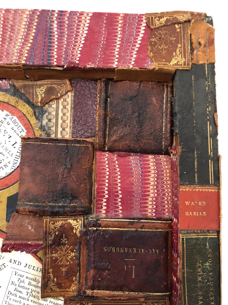 Handsome Mixed-Media Collage with Leather Books on Vintage Game Board ...