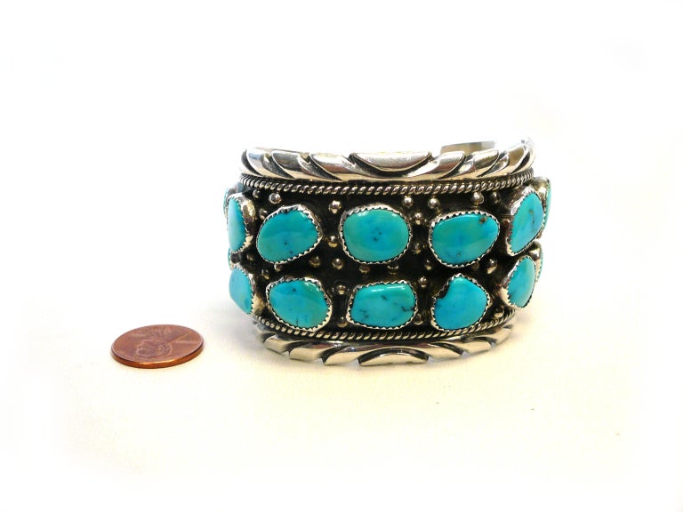 Handsome Native American Turquoise Sterling Cuff Bracelet at 1stDibs