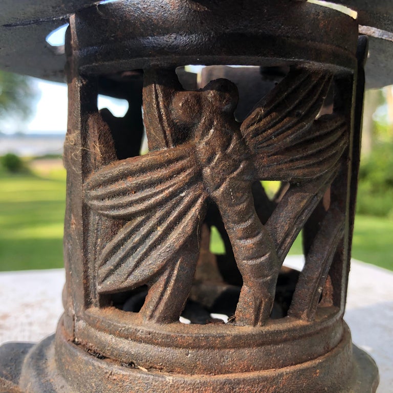 Handsome Old Japanese Hand Cast Lantern "Dragonfly" Motif at 1stDibs