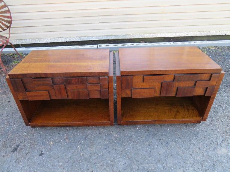Handsome Pair of Lane Mosaic Brutalist Walnut Night Stands Mid-Century ...