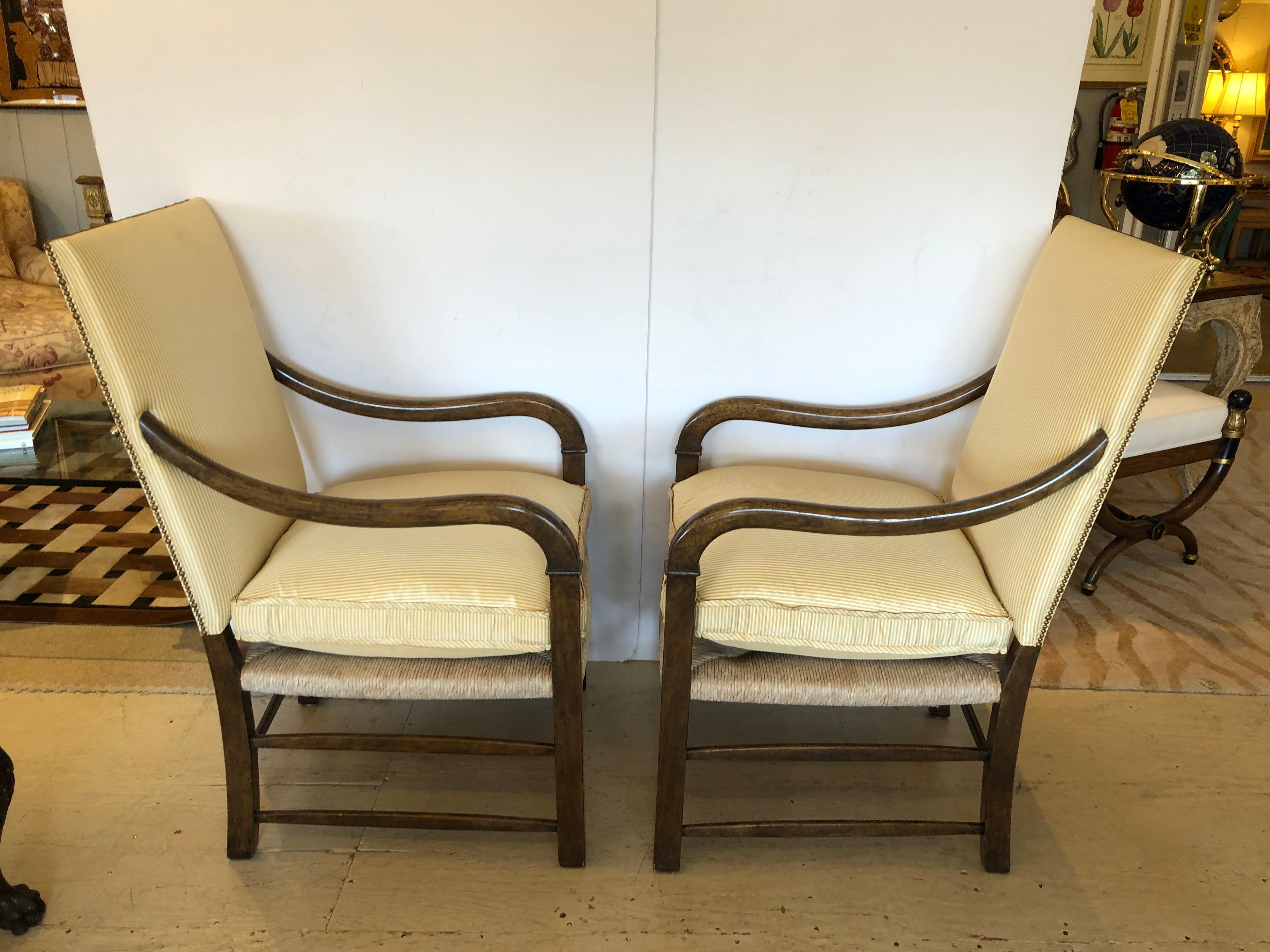 Handsome Pair of Nancy Corzine Rush Seat Upholstered Armchairs For Sale ...