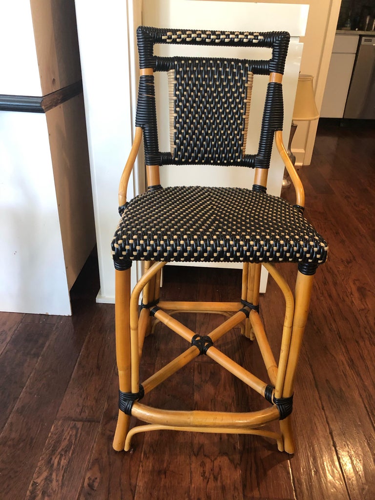 Handsome Pair of Palecek Bistro Style Rattan and Wicker Counter Stools ...