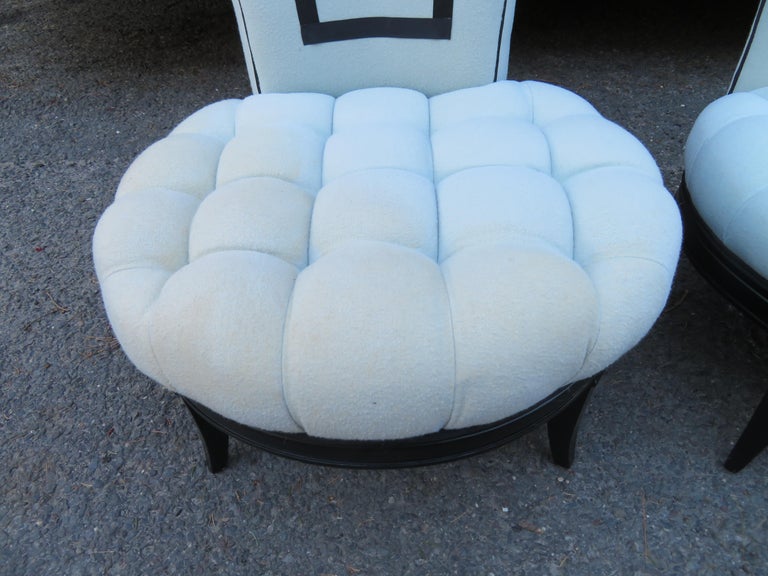 Handsome Pair Tuxedo Style Tall Back Tufted Slipper Chairs Hollywood ...