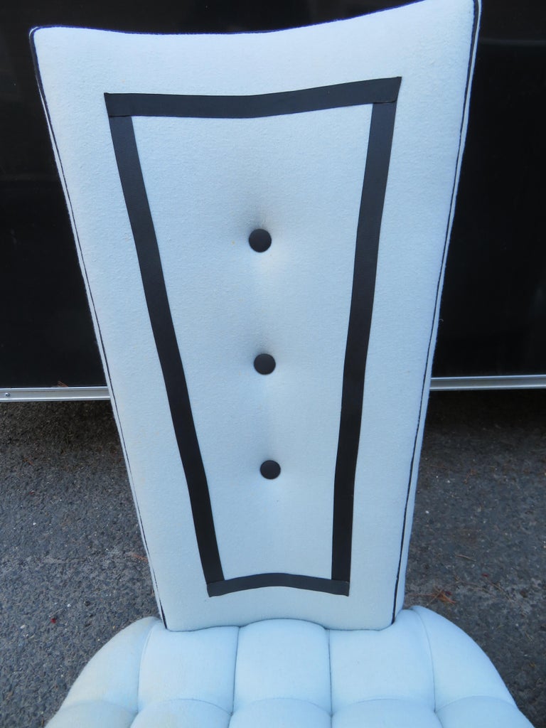 Handsome Pair Tuxedo Style Tall Back Tufted Slipper Chairs Hollywood ...