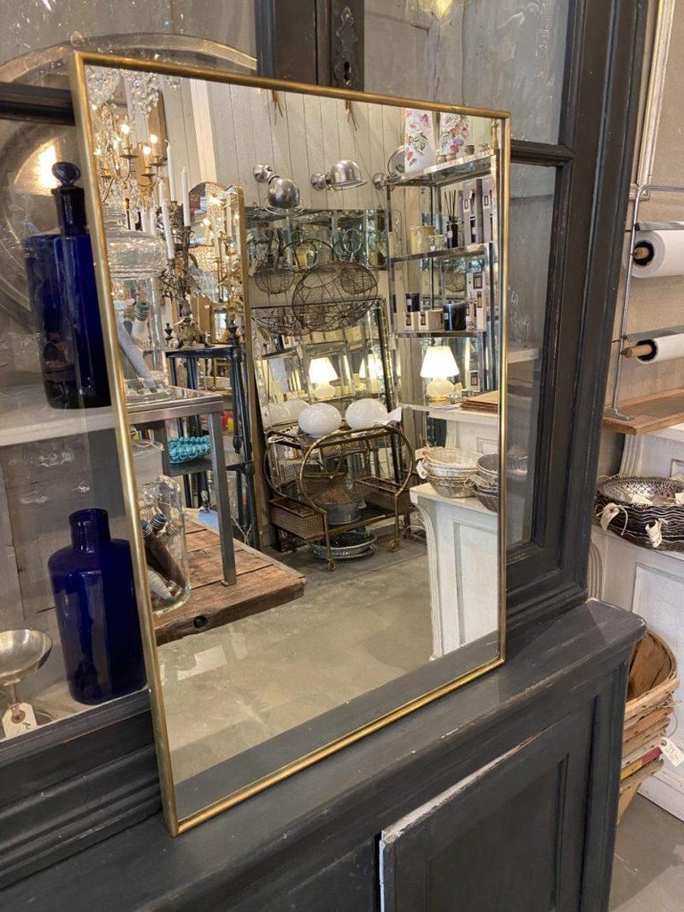 Handsome Rectangular Midcentury Brass Mirror, Italy For Sale at 1stDibs