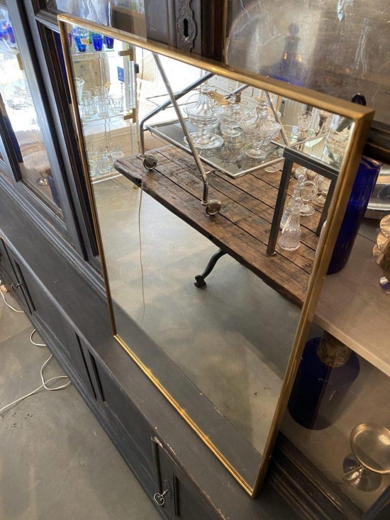 Handsome Rectangular Midcentury Brass Mirror, Italy For Sale at 1stDibs
