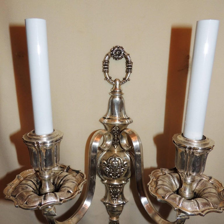 Handsome Pair Caldwell Silvered Bronze Nickel Tassel Regency 2 Arm ...