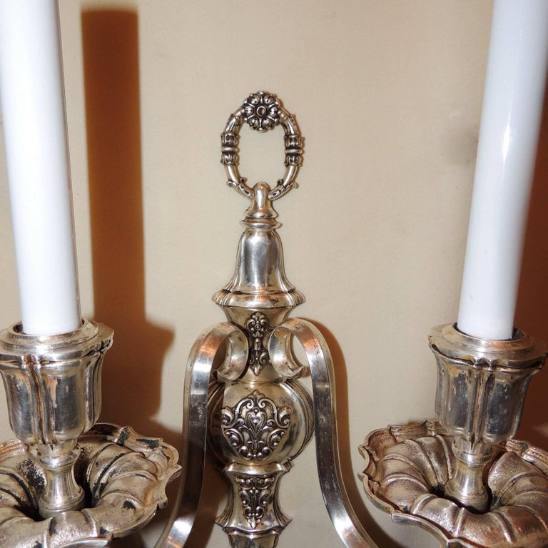 Handsome Pair Caldwell Silvered Bronze Nickel Tassel Regency 2 Arm ...
