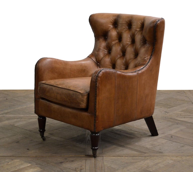 Handsome Set of Four Regency Style Leather Library Chairs with Tufted ...