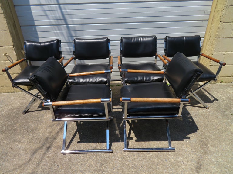 Handsome Set of Six Milo Baughman Style Chrome Directors Dining Chair ...