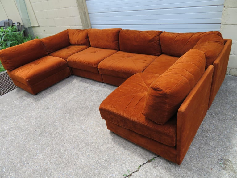 Handsome Six-Piece Milo Baughman Style Cube Sectional Sofa Mid-Century ...